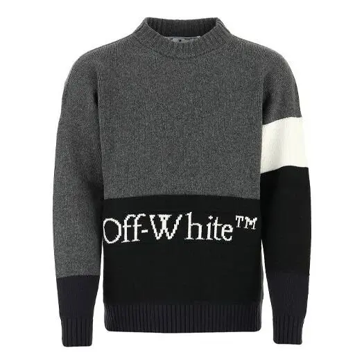 Off-White Logo Print Colorblock Sweater - Dark Gray