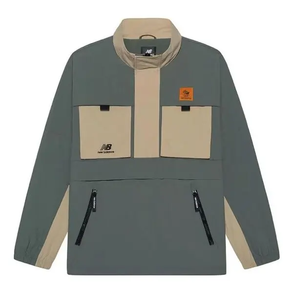 NEW BALANCE Windbreaker With Stand Collar And Dual Pockets - Green/khaki