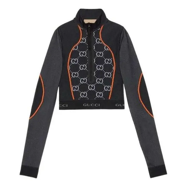 Gucci Gg Jersey Jacquard Cropped Top - Black/orange