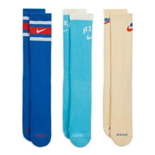 Nike Everyday Plus Cushion 3 Pack Crew Socks - Blue/beige/yellow