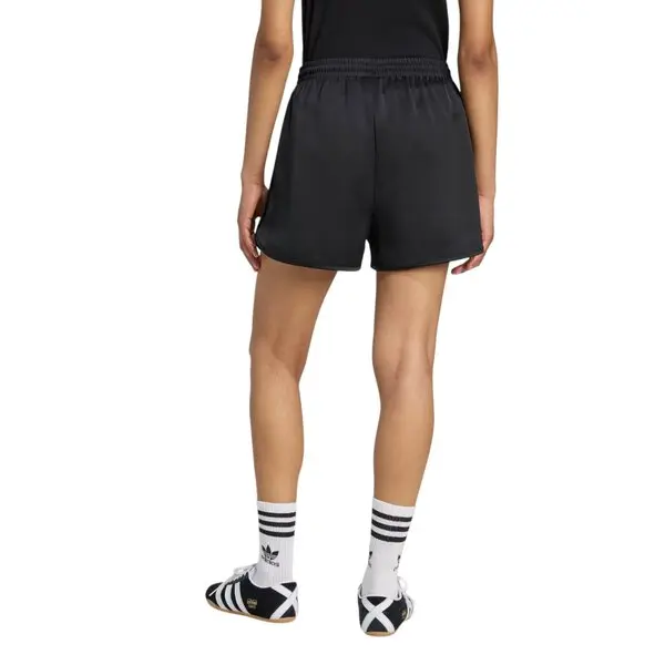 Adidas Satin Shorts With Ruffle And 3-stripes Detail - Black