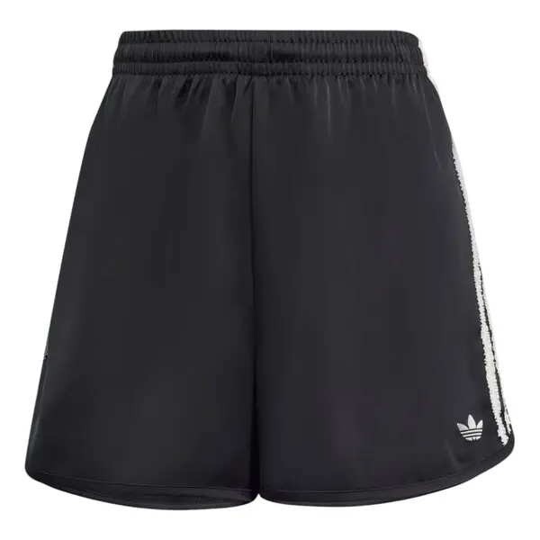 Adidas Satin Shorts With Ruffle And 3-stripes Detail - Black