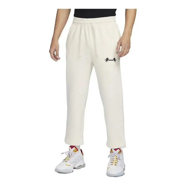 Nike Lebron Open Hem Fleece Trousers 'beige Heather Black - Beige/heather/black