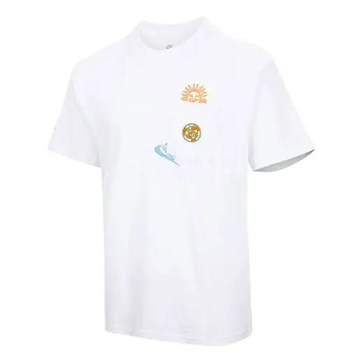 Nike Cartoon Pattern Printing Round Neck Short Sleeve White T-shirt