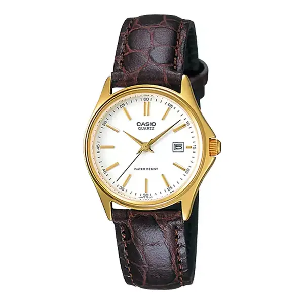 Casio Analog Quartz Watch With Croc Effect Leather Strap - Whiteblack
