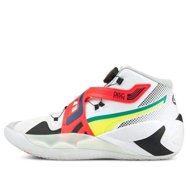 PUMA Disc Rebirth Mid Top Basketball Sneakers - White/black/yellow