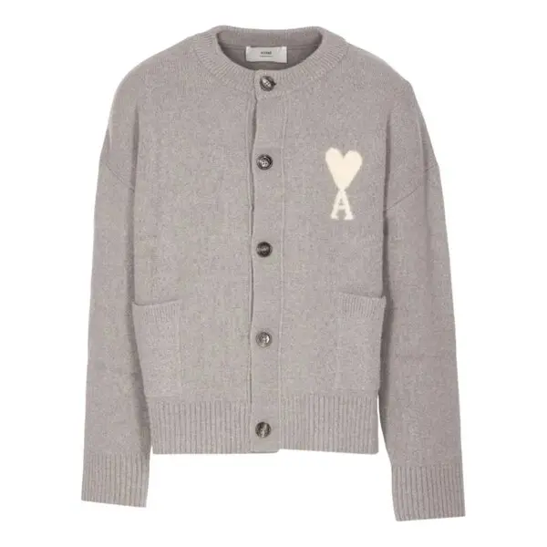 AMI Paris Big Heart Logo Alpaca Cardigan - Gray