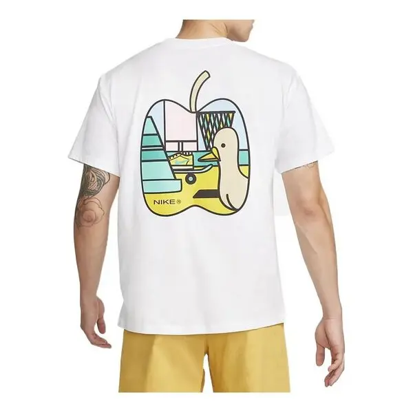 Nike Skateboard Cartoon Printing Straight Casual Short Sleeve White T-shirt - Default Color