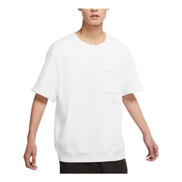 Nike Solid Color Pocket Skateboard Sports Round Neck Short Sleeve White - Multi-color