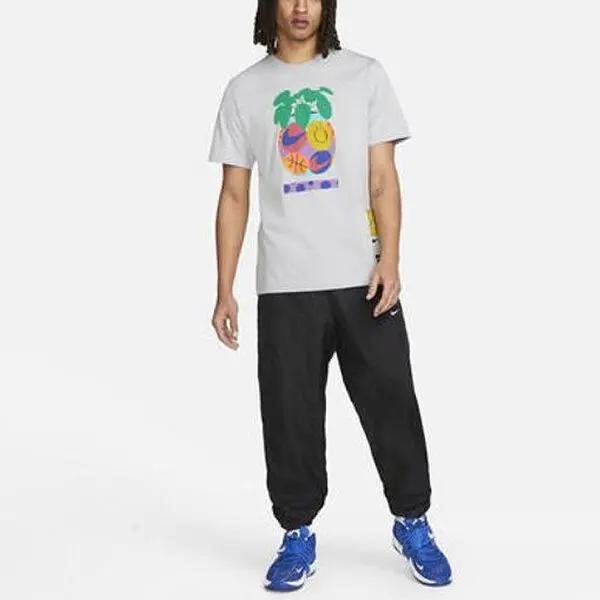 Nike Smiling Face Pattern Printing Logo Breathable Round Neck Short Sleeve Gray T-shirt