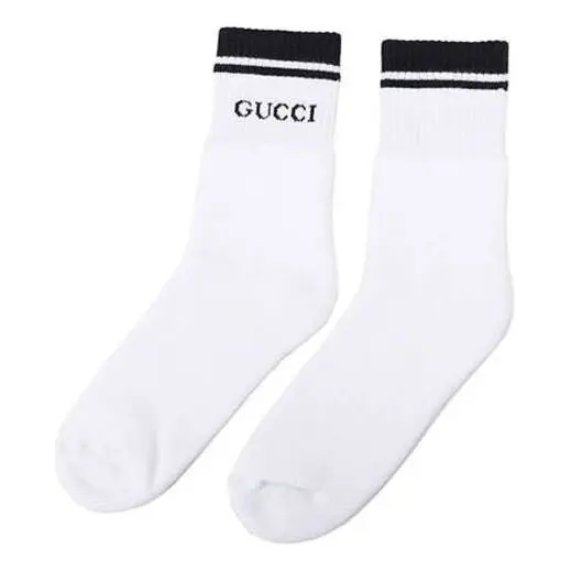 Gucci Logo-intarsia Cotton-blend Crew Socks - White/black