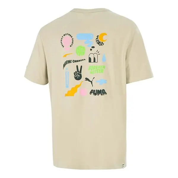 PUMA Athleisure Casual Sports Cartoon Printing Round Neck Short Sleeve - Khaki