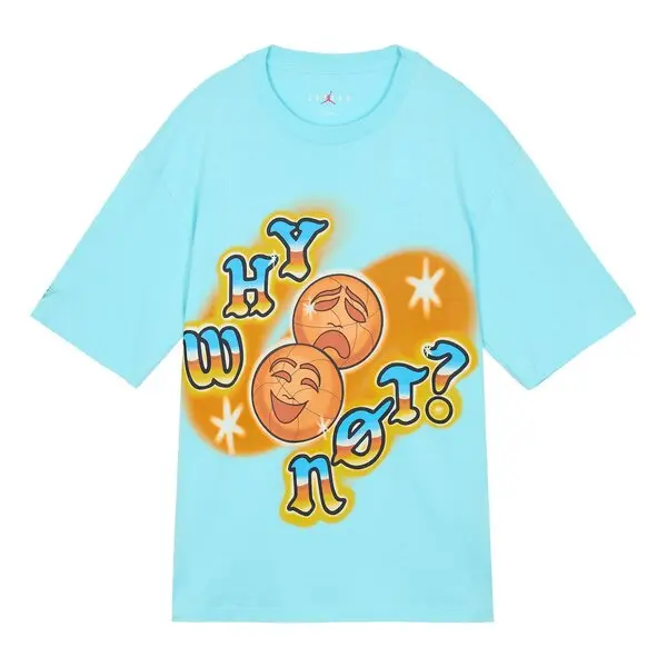 JORDAN Why Not' Round Neck Cotton Printing Short Sleeve Pink Blue - Multi-color