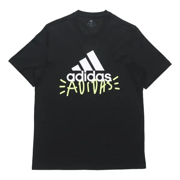 Adidas Logo Printing Round Neck Pullover Sports Short Sleeve - Black