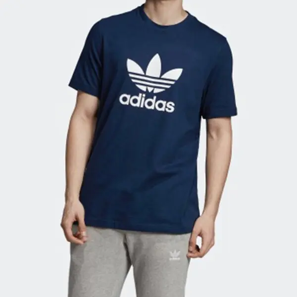 Adidas Originals Trefoil Tee Colleage Alphabet Printing Breathable Short Sleeve Blue - Navy
