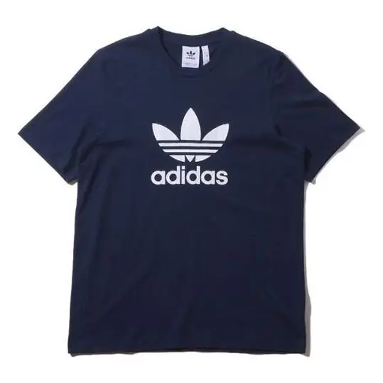 Adidas Originals Trefoil Tee Colleage Alphabet Printing Breathable Short Sleeve Blue - Navy