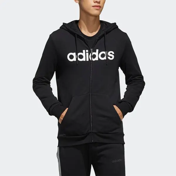 Adidas Neo Full-zip Hooded Jacket With Logo - Black