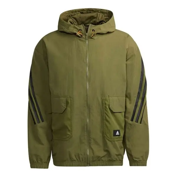 Adidas Fi Wv Bst Fz Sports Stylish Stripe Hooded Jacket Military Green - Multi-color