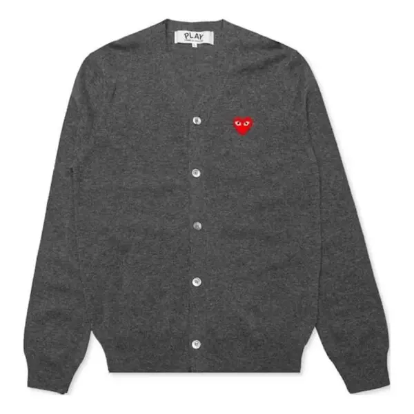 Play Comme Des Garcon Cardigan With Red Heart - Grey