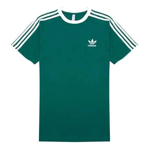 Adidas Originals 3-stripes Tee Casual Round Neck Loose Logo Stripe Short Sleeve Green - Multi-color