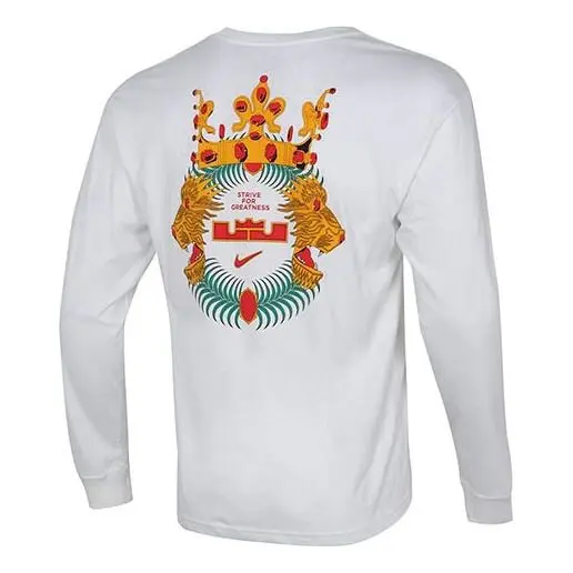 Nike Lbj Nk Lion Ls Max90 Tee Alphabet Printing Sports Round Neck Long Sleeves White T-shirt - Default Color