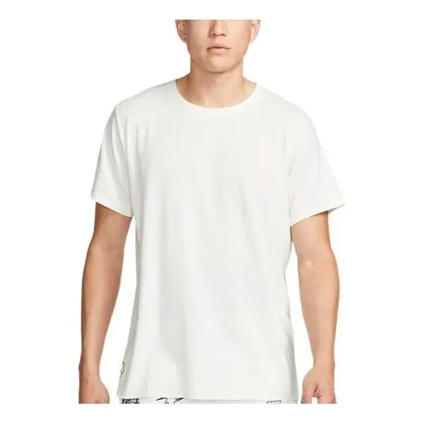 Nike Yoga Dri-fit Solid Color Back Pattern Printing Round Neck Training Sports Short Sleeve White T-shirt - Multi-color