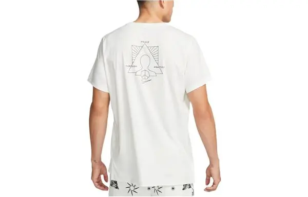Nike Yoga Dri-fit Solid Color Back Pattern Printing Round Neck Training Sports Short Sleeve White T-shirt - Multi-color