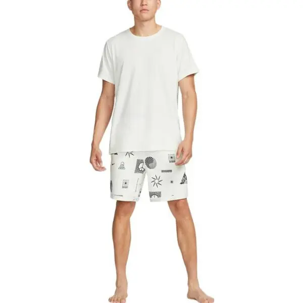 Nike Yoga Dri-fit Solid Color Back Pattern Printing Round Neck Training Sports Short Sleeve White T-shirt - Multi-color