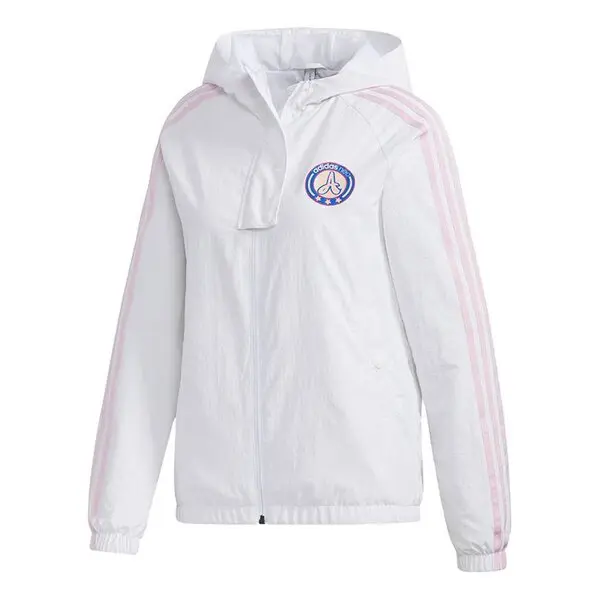 Adidas Neo Windbreaker Jacket With Pink Stripes - White