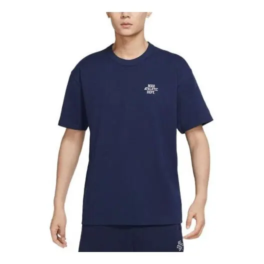 Nike Logo Alphabet Printing Round Neck Short Sleeve Deep Navy Blue T-shirt - Default Color