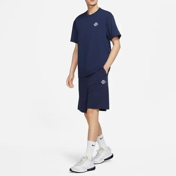 Nike Logo Alphabet Printing Round Neck Short Sleeve Deep Navy Blue T-shirt - Default Color