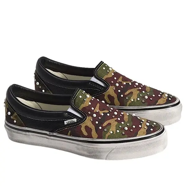 VANS Premium Classic Slip-on Pearlized Embellished Sneakers - Camo/black
