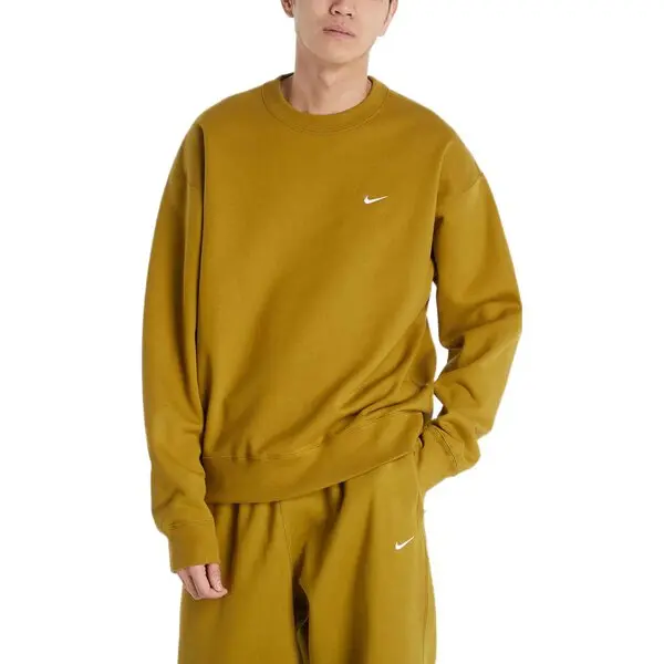Nike Solo Swoosh Fleece Solid Color Logo Embroidered Long Sleeves Mustard Yellow - Multi-color