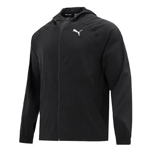 PUMA Logo Print Hooded Zip-up Jacket - Black