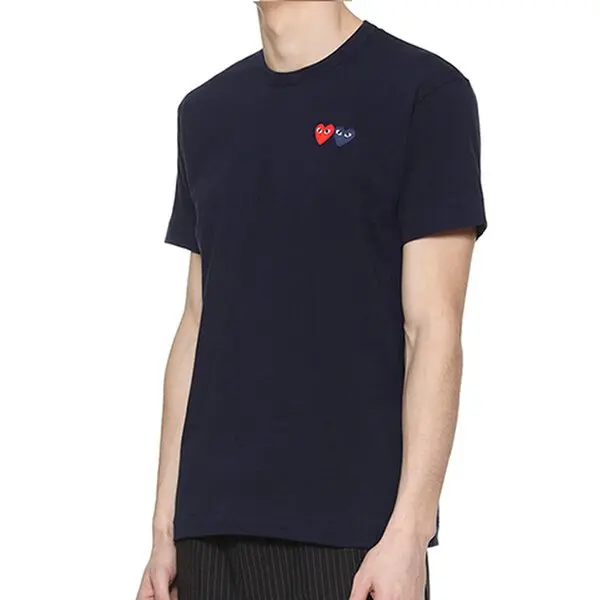 Play Comme Des Garcon Basic T-shirt Two Emblems - Navy