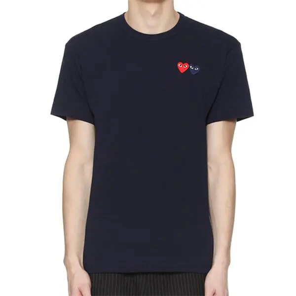 Play Comme Des Garcon Basic T-shirt Two Emblems - Navy