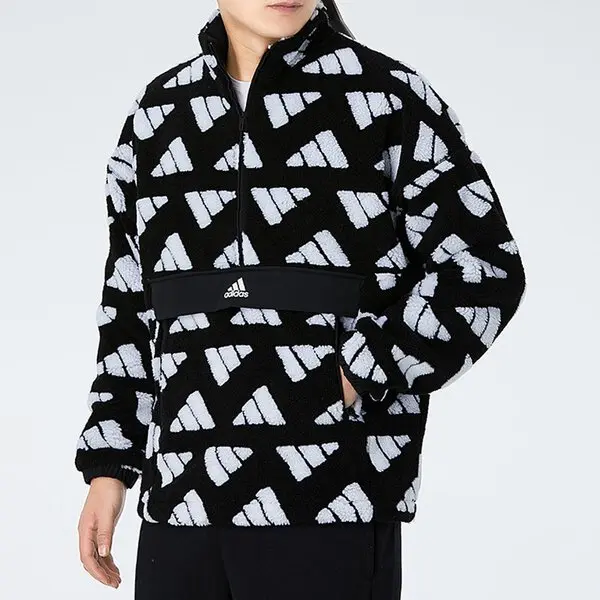 Adidas Fleece Logo Printed Jacket - Black
