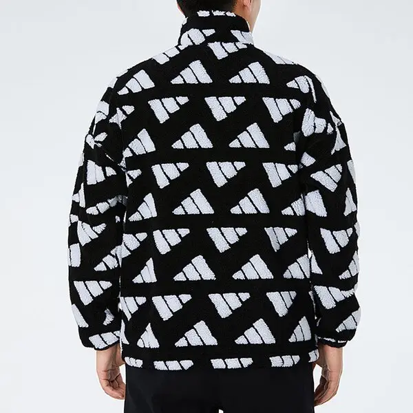 Adidas Fleece Logo Printed Jacket - Black