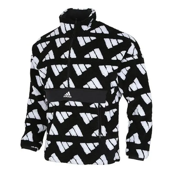 Adidas Fleece Logo Printed Jacket - Black