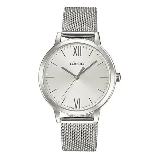 Casio Stainless Steel Mesh Strap Quartz Waterproof Analog Watch - White