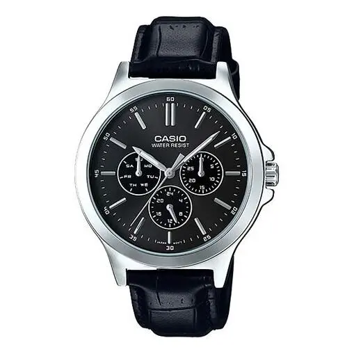 Casio Analog Quartz Watch With Leather Strap - Black