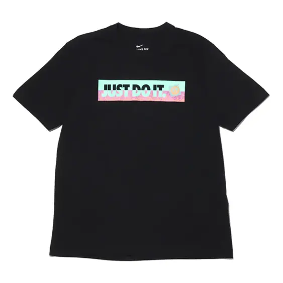 Nike Contrasting Colors Large Logo Casual Sports Round Neck Short Sleeve Black T-shirt - Multi-color