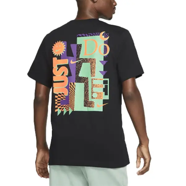 Nike Contrasting Colors Large Logo Casual Sports Round Neck Short Sleeve Black T-shirt - Multi-color