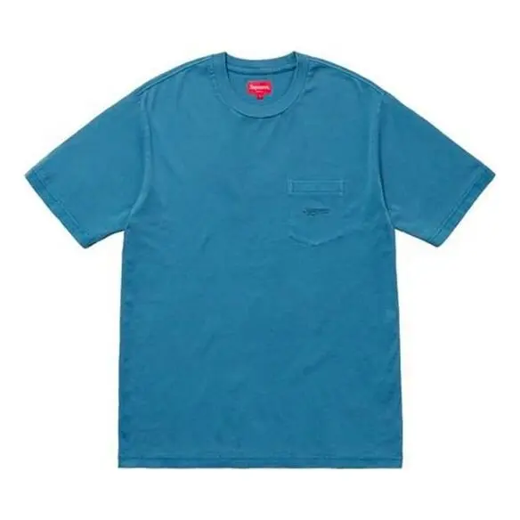 Supreme Ss18 Overdyed Pocket Tee Washed Logo Tee - Dark Blue
