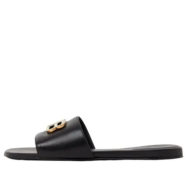 Balenciaga Groupie Sandals With Gold Tone Bb Logo - Black/gold