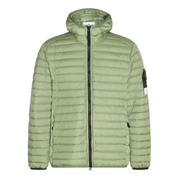 Stone Island Logo Patch Zip-up Down Jacket - Green