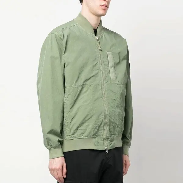 Stone Island Cupro Cotton Twill Bomber Jacket - Green
