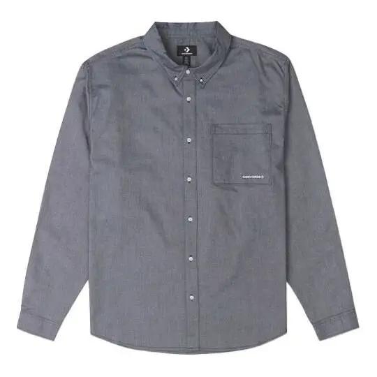 CONVERSE Oxford Button Up Shirt Asia Sizing 'grey Blue - Grey/blue