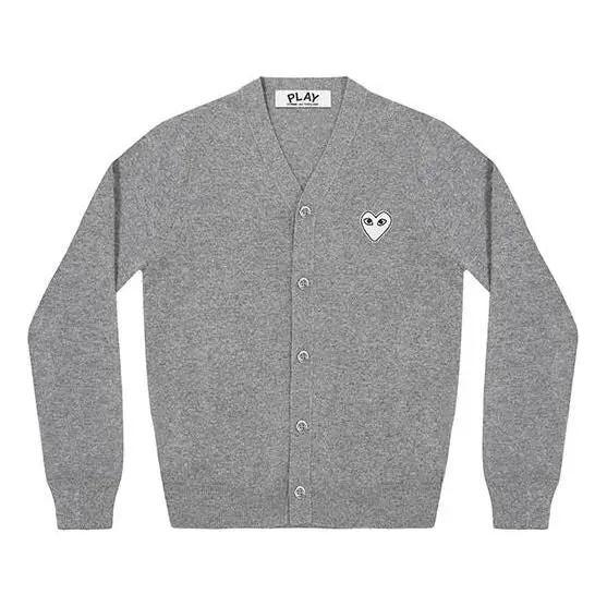 Play Comme Des Garcon Heart Emblem Cardigan - Light Grey