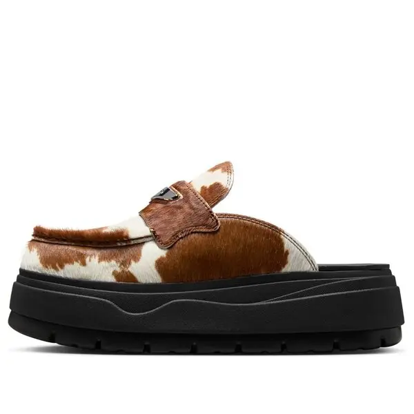 JORDAN Cow Print Platform Mules - Black/baroque Brown/metallic Silver